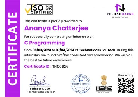 ananya chatterjee on linkedin internship cprogramming technohacksedutech