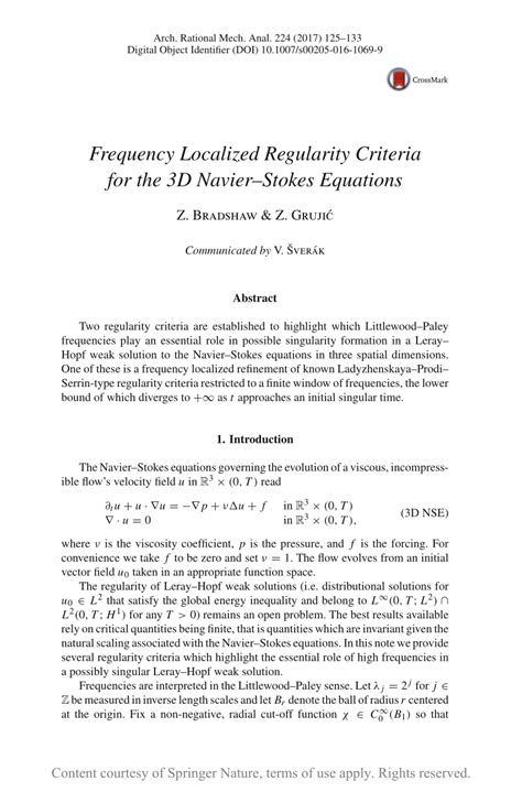 Frequency Localized Regularity Criteria For The 3d Navier Stokes Equations Request Pdf