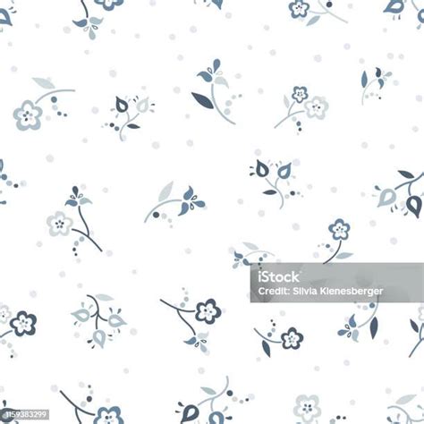 아름 다운 화려한 원활한 꽃 패턴 파란색 배경에 흰색 꽃 Ditsy 스타일 민속 꽃 봄 또는 여름 직물 인쇄에 대 한 좋은 벽지 배너 선물 포장 벡터 질감 간단한 0명에