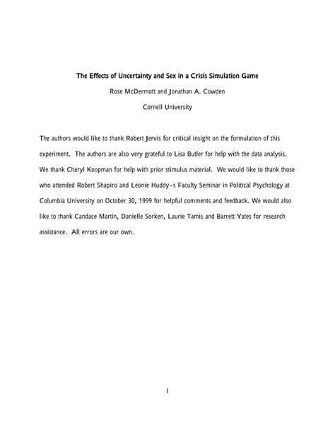 Pdf The Effect Of Uncertainty And Sex In A Crisis Simulation Game