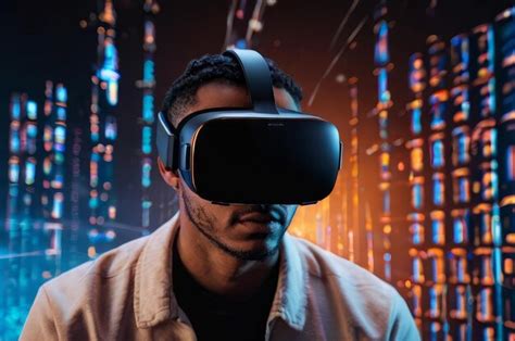 A Man Wearing Vr Glasses Experiencing Metaverse Premium Ai Generated Image