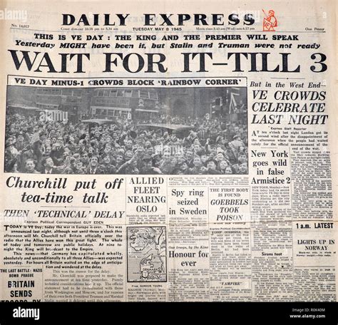 Second World War Ii Newspaper Front Page This Is Ve Day The King And