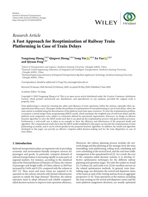 pdf a fast approach for reoptimization of railway train platforming in case of train delays