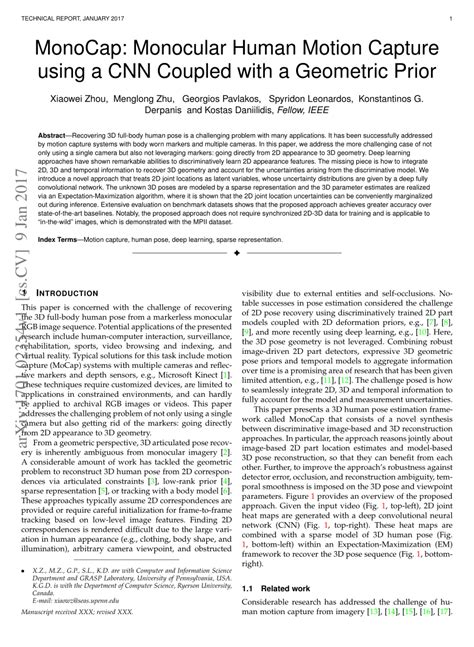 Pdf Monocap Monocular Human Motion Capture Using A Cnn Coupled With A Geometric Prior