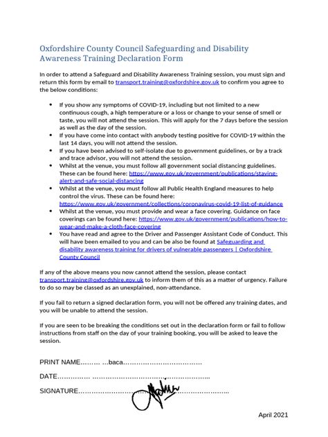 Training Declaration Form Pdf