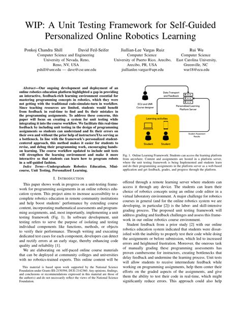 Pdf Wip A Unit Testing Framework For Self Guided Personalized Online