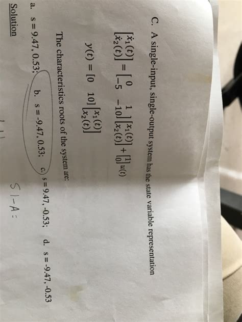 solved c a single input single output system has the state