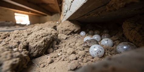 Mice Exploring Hidden Nest Among Eggs In A Dusty Secluded Area Beneath