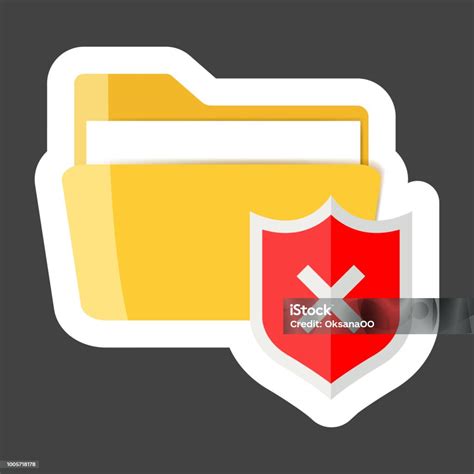 폴더 벡터 아이콘입니다 폴더 및 빨간색 방패입니다 알림 폴더 위험 색된 스티커입니다 레이어 그룹화 쉽게 편집 그림에 대 한 당신의 디자인에 대 한 개념에 대한 스톡 벡터