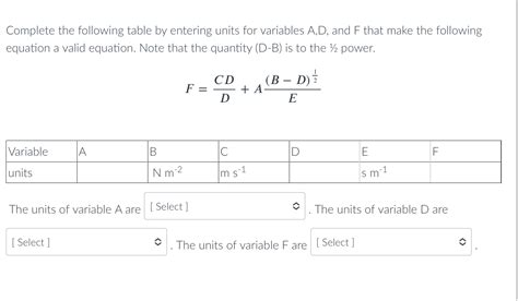 Solved Complete the following table by entering units for | Chegg.com