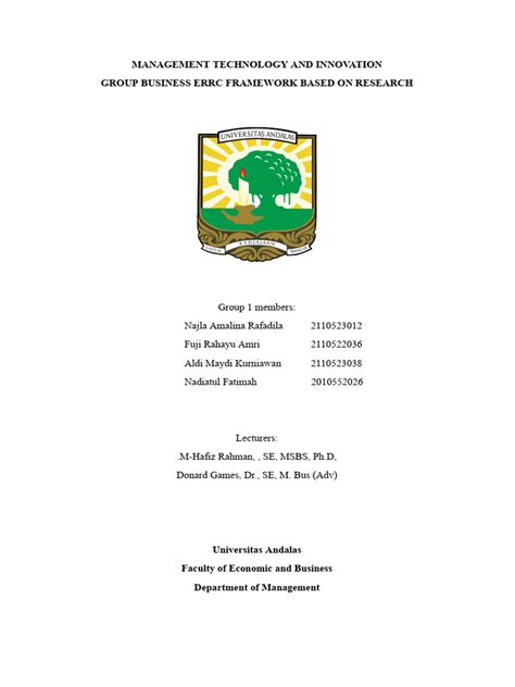 Group 1 Errc Framework Assignment Management Technology And Innovation Pdf Recycling