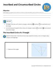 Inscribed And Circumscribed Circles Pdf Inscribed And Circumscribed Circles Objective In This