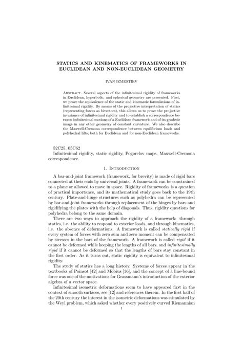 Pdf Statics And Kinematics Of Frameworks In Euclidean And Non Euclidean Geometry