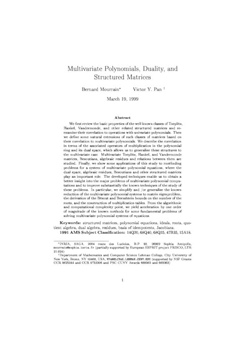 Pdf Multidimensional Structured Matrices And Polynomial Systems
