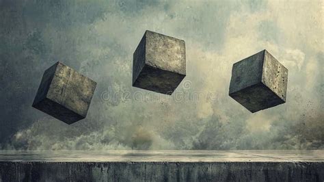 Conceptual Art With Deconstructed Minimalist Cubes Floating In Space Creating A Surreal