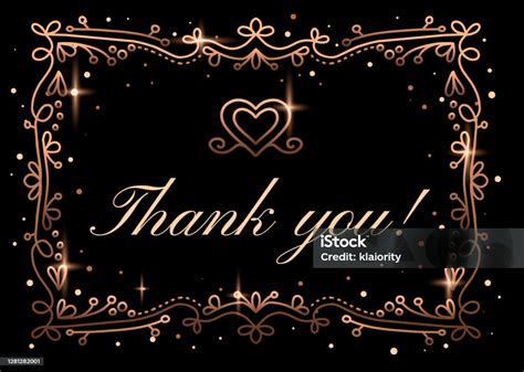 벡터 샤인 템플릿 일러스트와 골든 플로럴 프레임과 단어 하트와 검은 배경에 감사드립니다 감사에 대한 스톡 벡터 아트 및 기타
