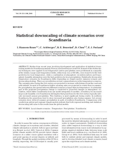 Pdf Statistical Downscaling Of Climate Scenarios Over Scandinavia