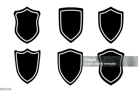 흰색 배경에 윤곽이있는 평평한 방패 세트 다른 방패 모양 보안 벡터 아이콘입니다 개념에 대한 스톡 벡터 아트 및 기타 이미지 개념 개체 그룹 검은색 Istock