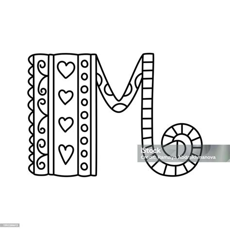 낙서 편지 M 손으로 그린 선 Abc 알파벳을 스케치합니다 색칠 공부 책을위한 어린이 일러스트레이션 편집 가능한 윤곽선 낙서 드로잉에 대한 스톡 벡터 아트 및 기타 이미지