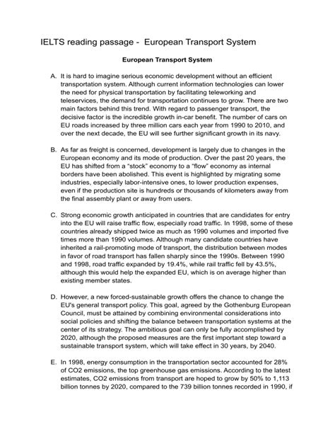 Ielts Reading European Transport System
