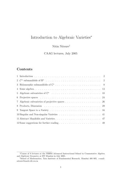 Introduction To Algebraic Varieties