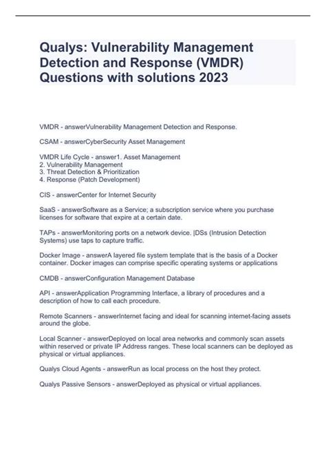 Qualys Vulnerability Management Detection And Response Vmdr Questions With Solutions 2023