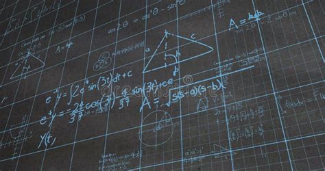 Image Of Mathematical Equations And Formulas Over Grid Network Against Textured Grey Background
