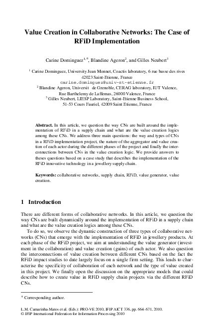 pdf value creation in collaborative networks the case of rfid