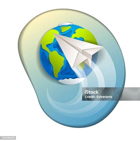 종이 접기 접힌 장난감 비행기 만화 종이 잘라 지구 벡터 현대적인 스타일의 3d 그림 흰색 배경에 고립 주위를 비행 3차원 형태에 대한 스톡 벡터 아트 및 기타 이미지