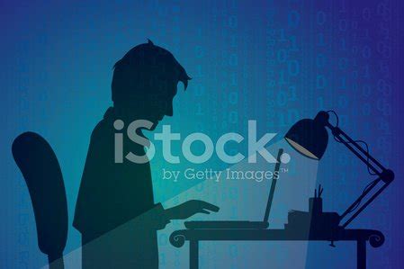 Man Using Computer In Dark Room With Digital Numbers Stock Vector Royalty Free FreeImages
