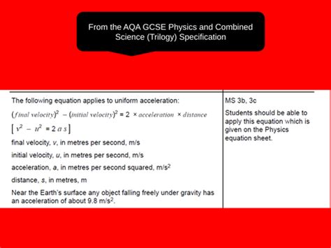 Gcse Physics Suvat Equation Use In Forces And Motion Unit Teaching Resources