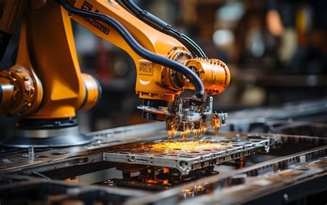 스마트 공장 미래 산업의 중자동화 로봇 팔 기계 프리미엄 사진