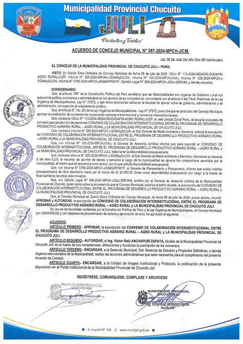 ACUERDO DE CONCEJO MUNICIPAL N087 2024 MPCH J CM Municipalidad