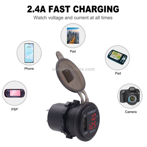 범용 자동차 단일 포트 Usb 충전기 전원 콘센트 어댑터 24a 5v Ip66 Led 디지털 전압계 전류계 60cm