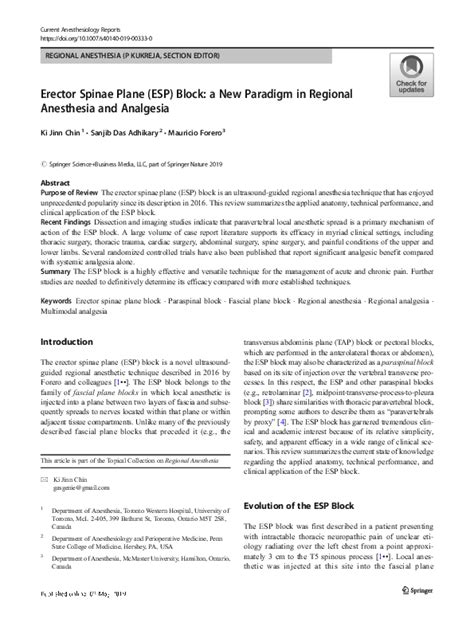 Pdf Erector Spinae Plane Esp Block A New Paradigm In Regional