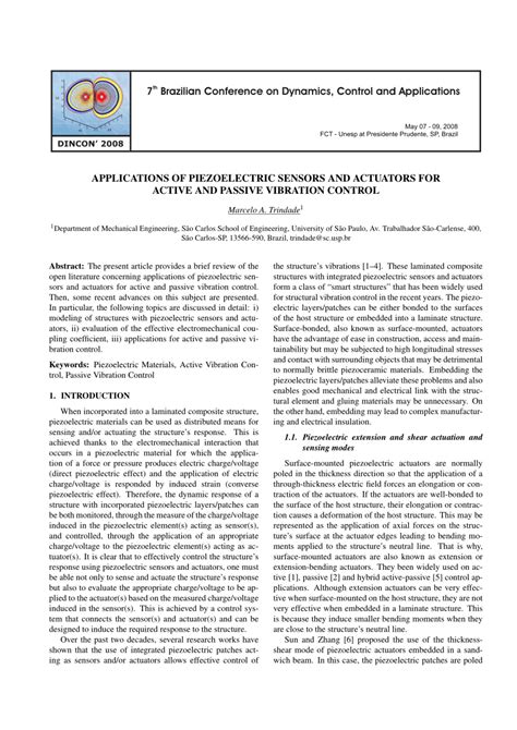 Pdf Applications Of Piezoelectric Sensors And Actuators For Active And Passive Vibration Control