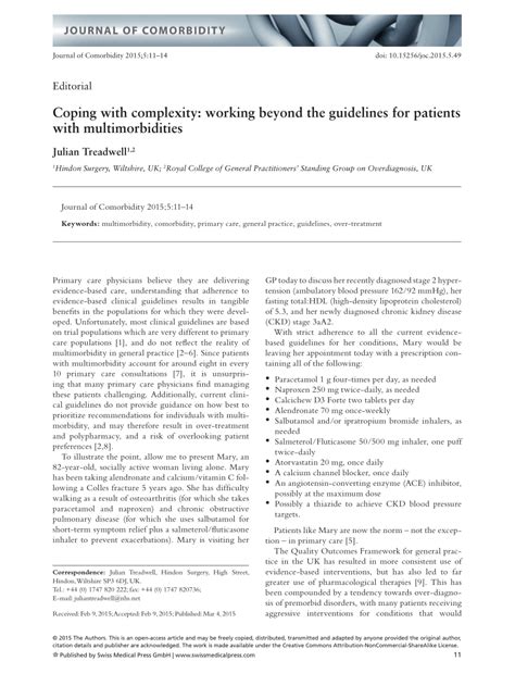 Pdf Coping With Complexity Working Beyond The Guidelines For Patients With Multimorbidities