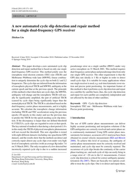 Pdf A New Automated Cycle Slip Detection And Repair Method For A