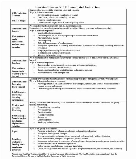 Differentiated Instruction Lesson Plan Template Simple Template Design