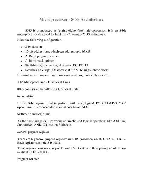 full notes of 8085 microprocessor microprocessor 8085 architecture