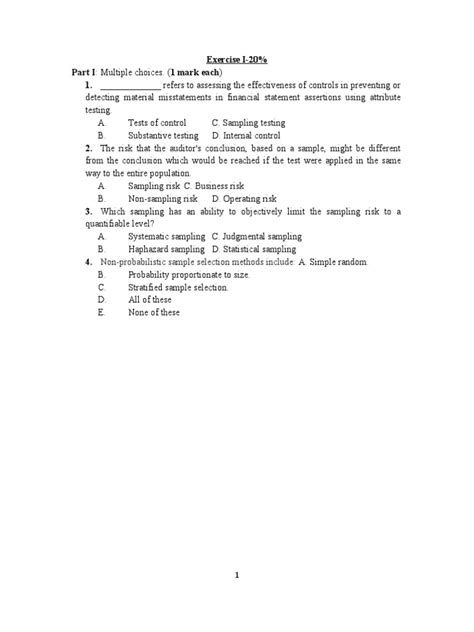 Exercise I Pdf Sampling Statistics Audit