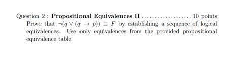 Solved TABLE Logical Equivalences TABLE Logical Chegg