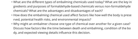 Solved What Are The Different Types Of Embalming Chemicals Solved What Are The Different Types Of Embalming Chemicals