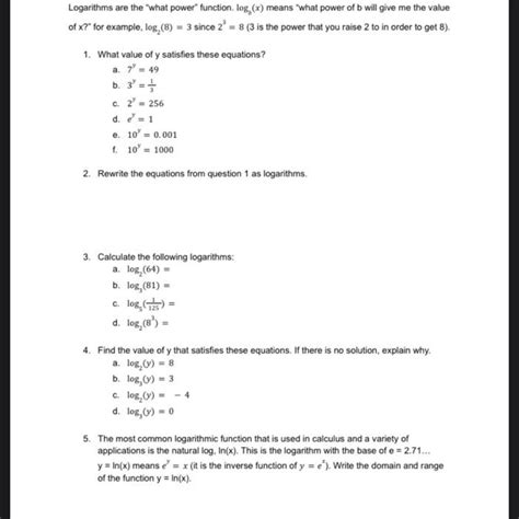 Solved Logarithms Are The What Power Function Log X