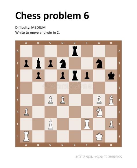 Chess Puzzle Problem Illustration With Solution Stock Vector