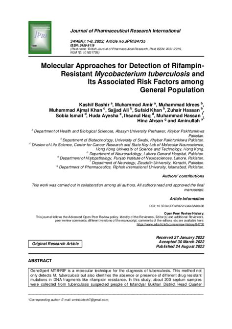 Pdf Molecular Approaches For Detection Of Rifampin Resistant Mycobacterium Tuberculosis And