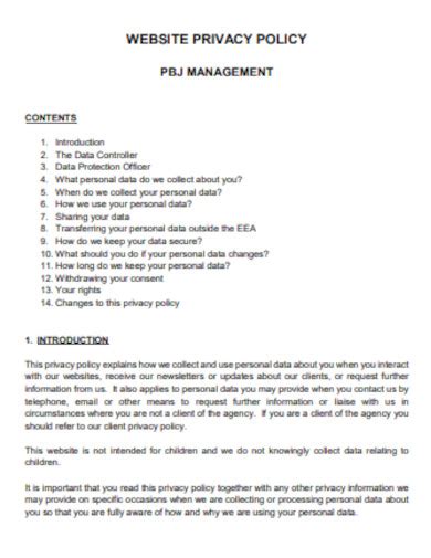 FREE Website Privacy Policy Samples In MS Word Apple Pages PDF