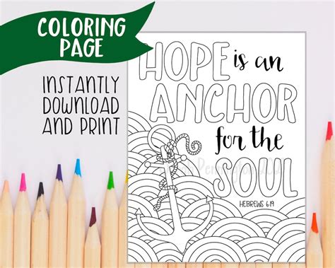 Hope Anchor Coloring Page Christian Bible Verse Digital Download Etsy