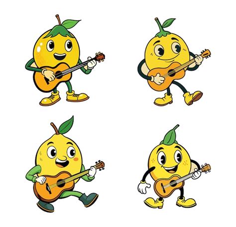 Cute Lemon Characters In Different Poses Vector Generated By Ai Fanny Face Lemon Plays On Guiter