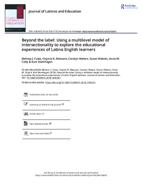 Pdf Beyond The Label Using A Multilevel Model Of Intersectionality To Explore The Educational